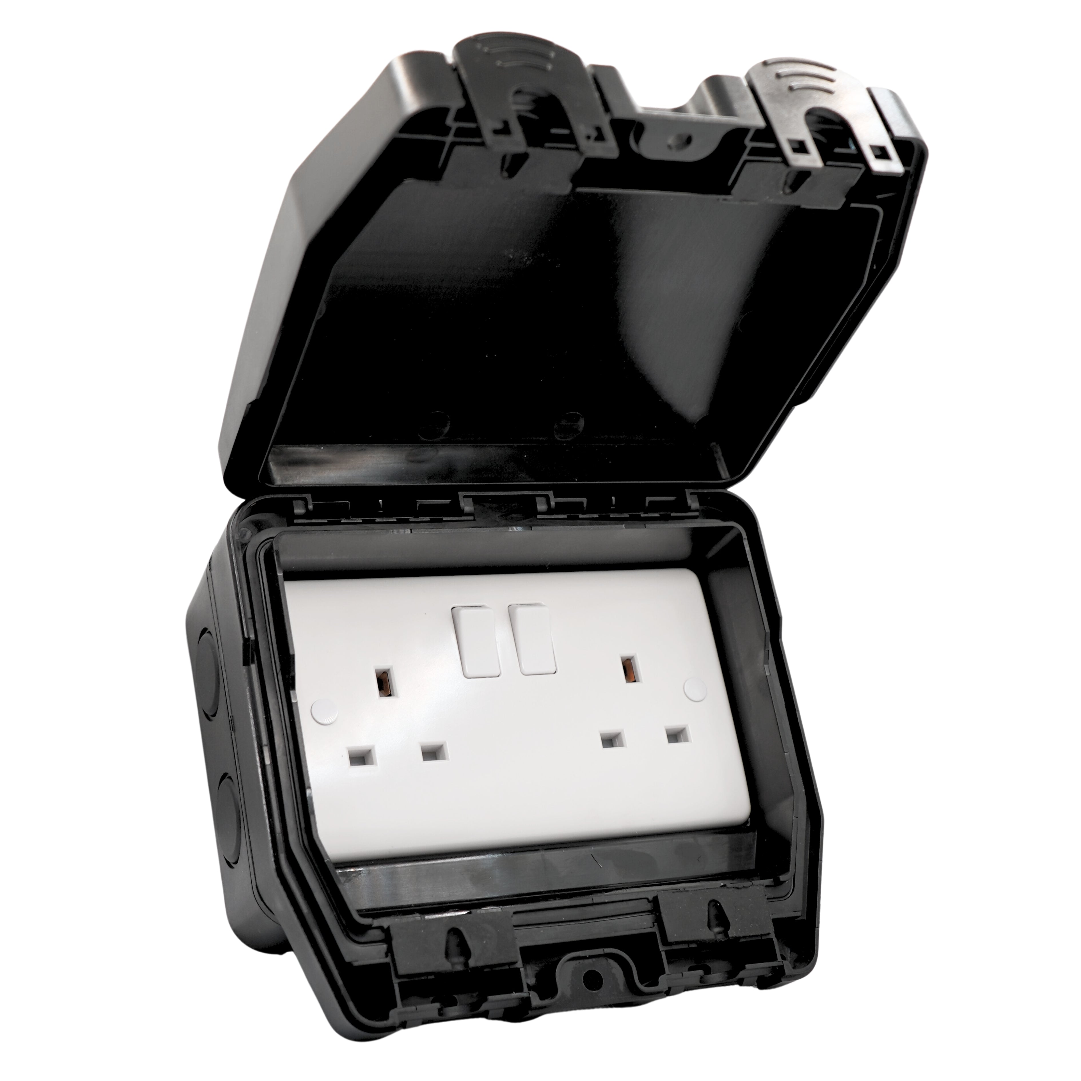 SH|P® OUTSIDE IP66 Rated Black 13 Amp Double Outdoor Switched Power So