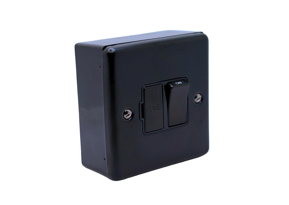 SHPELEC® Matt Black Finish 13A Fused Switch Spur + PVC Surface Mount B ...