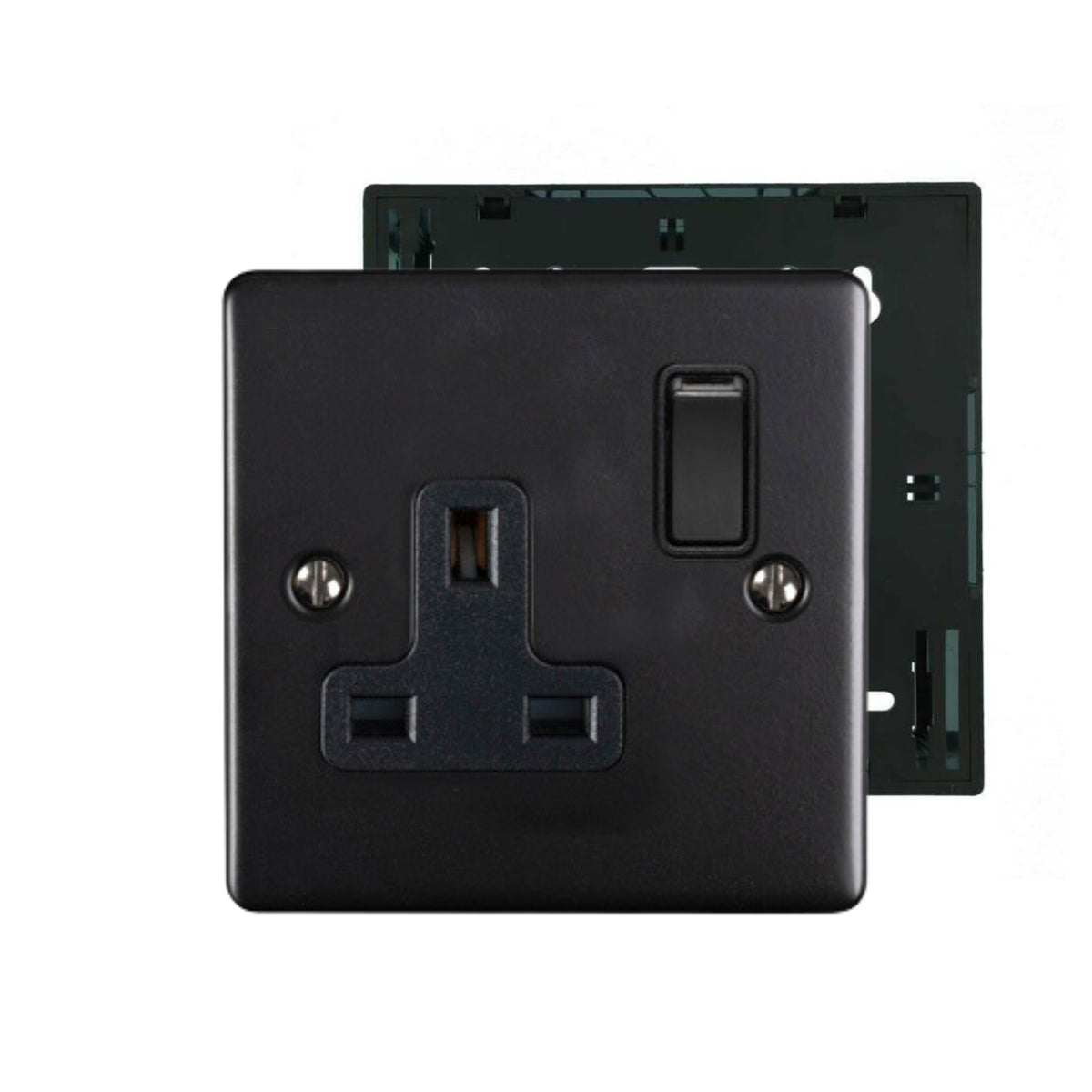 Matt Black 1 Gang 13A Switched Socket and 35mm Surface Mount Back Box ...