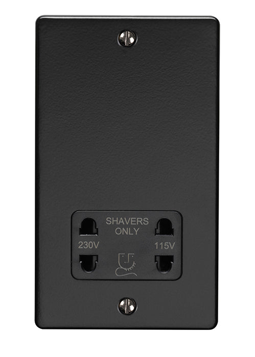 2 GANG SHAVER SOCKET 230/115V MATT BLACK ENHANCE RANGE BLACK TRIM