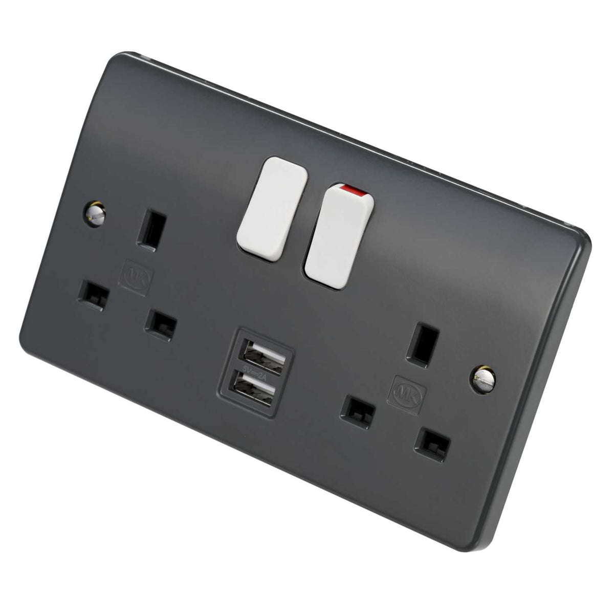 MK Logic Plus 13A 2 Gang Switched Socket with Twin USB Outlets Graphit ...